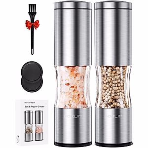 FORLIM Salt and Pepper Grinder Set with Dust Cover, Manual Pepper Mill with Adjustable Coarseness, Brushed Stainless Steel, Ceramic grinding core, 4.7oz Large Capacity, Spice Grinder (Set/Silver)