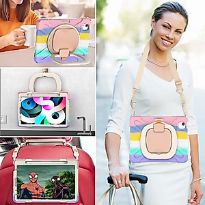 SCSVPN for iPad Air 11 Inch Case 6th Generation 2024 M2 | iPad Air 5th/4th Gen Case 10.9''| iPad Pro 11'' (2022-2018) Protection Kids Cover w/Pencil Holder-Stand-Handle-Shoulder Strap, Colorful Pink