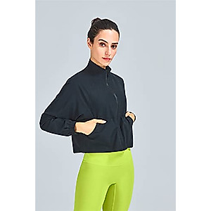 altiland Women's Athletic Running Yoga Gym Track Zip Up Cropped Jackets Long Sleeve Workout Shirts (Black, S)