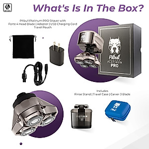 Skull Shaver Pitbull Platinum Pro Head & Face Shaver with Bonus Blade - Electric Razor/Shaver for Bald Head, Face & Body. Travel-Friendly, Wet/Dry Shave.