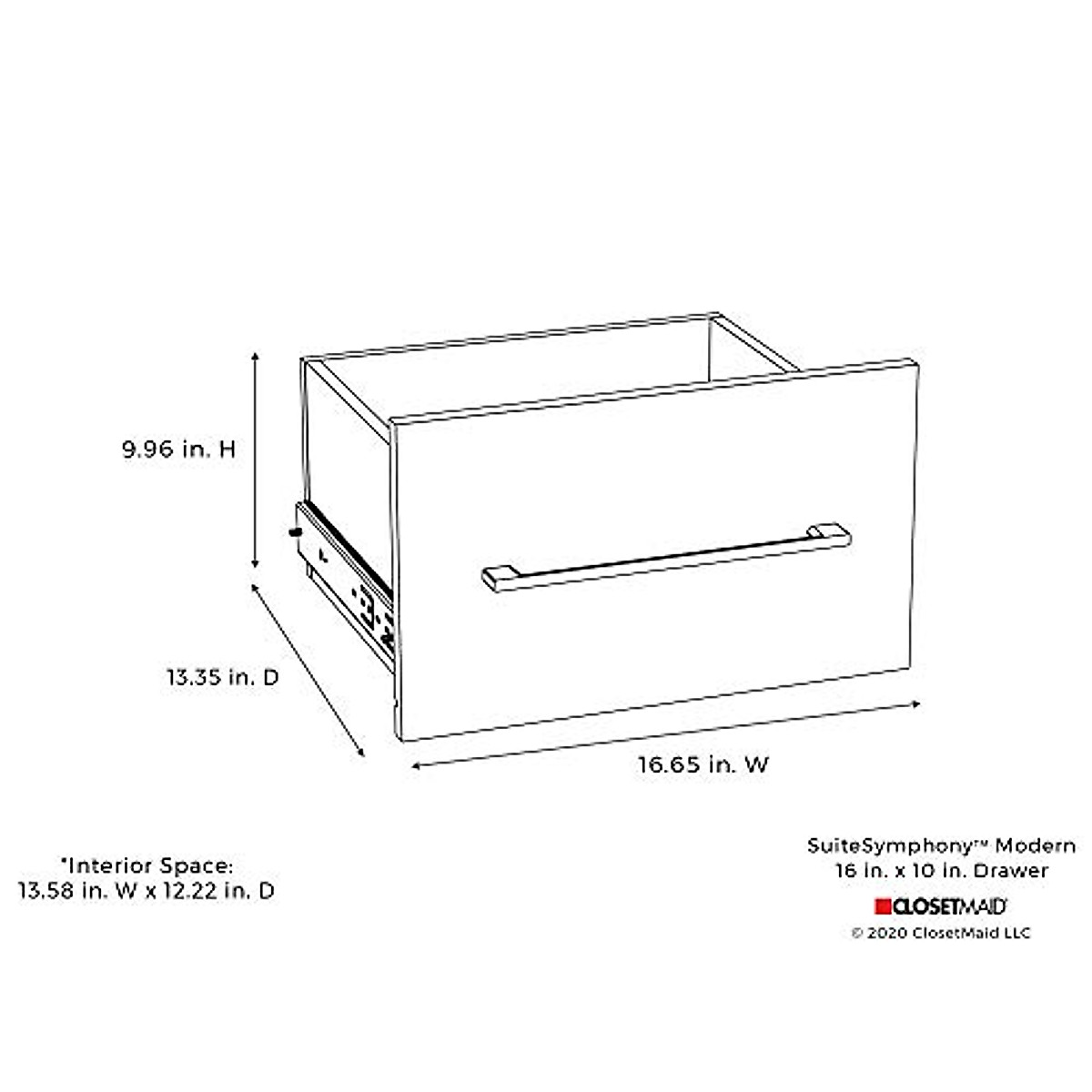 ClosetMaid SuiteSymphony Wood Closet Drawer, Add On Accessory, Modern Style, For Storage, Closet, Clothes, 16” x 10” Size for 16 in. Units, Natural Gray/Satin Nickel