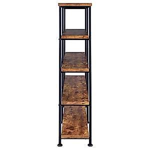 Coaster Analiese Rustic Industrial 60" 4-Shelf Wood Double Bookcase With Black Metal Frame, Brown Nutmeg