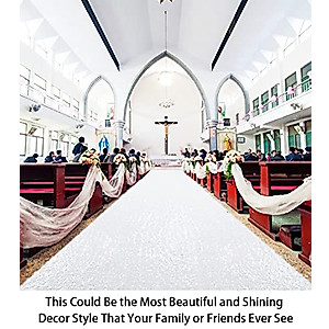 White Aisle Runners for Weddings 2FTx15FT Sequin Fabric Aisle Runner Outdoor Indoor Party Supplies 15FT Long Glitter Bridal Ceremony Carpet Runner for Birthday Prom Hallway Deocration