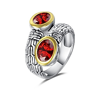 UNY JEWEL Jewelry Ring Multi Strand Foxtail Chain Woven Pattern Inlay 6 by 8 Oval CZ Vintage Antique Two Tone Elegant Designer Inspired Ring (Size 9 Black)