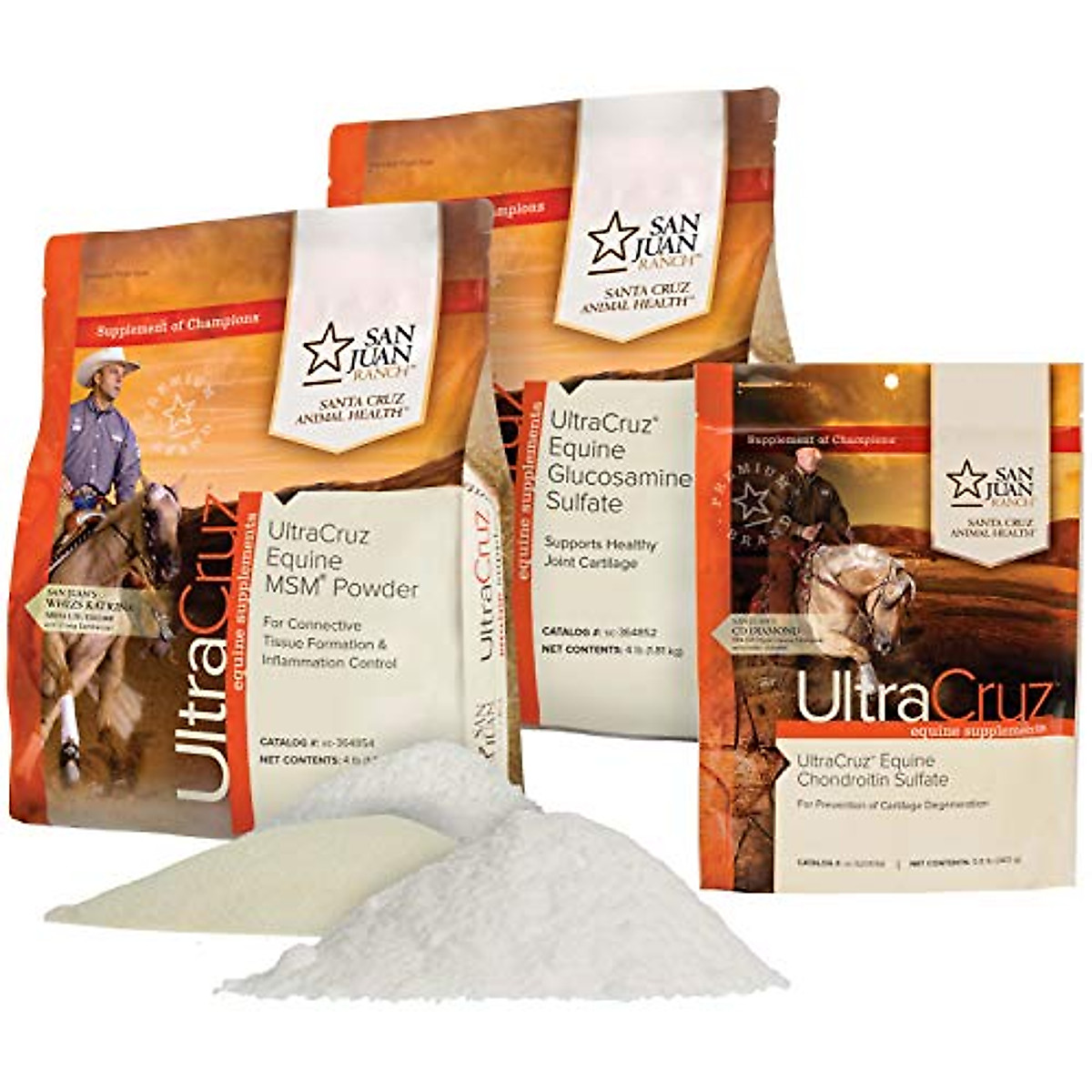 UltraCruz Equine MSM, Glucosamine Sulfate and Chondroitin Sulfate Horse Joint Supplement Bundle, 4 lb Each MSM and Glucosamine, 1 lb Chondroitin, Powders