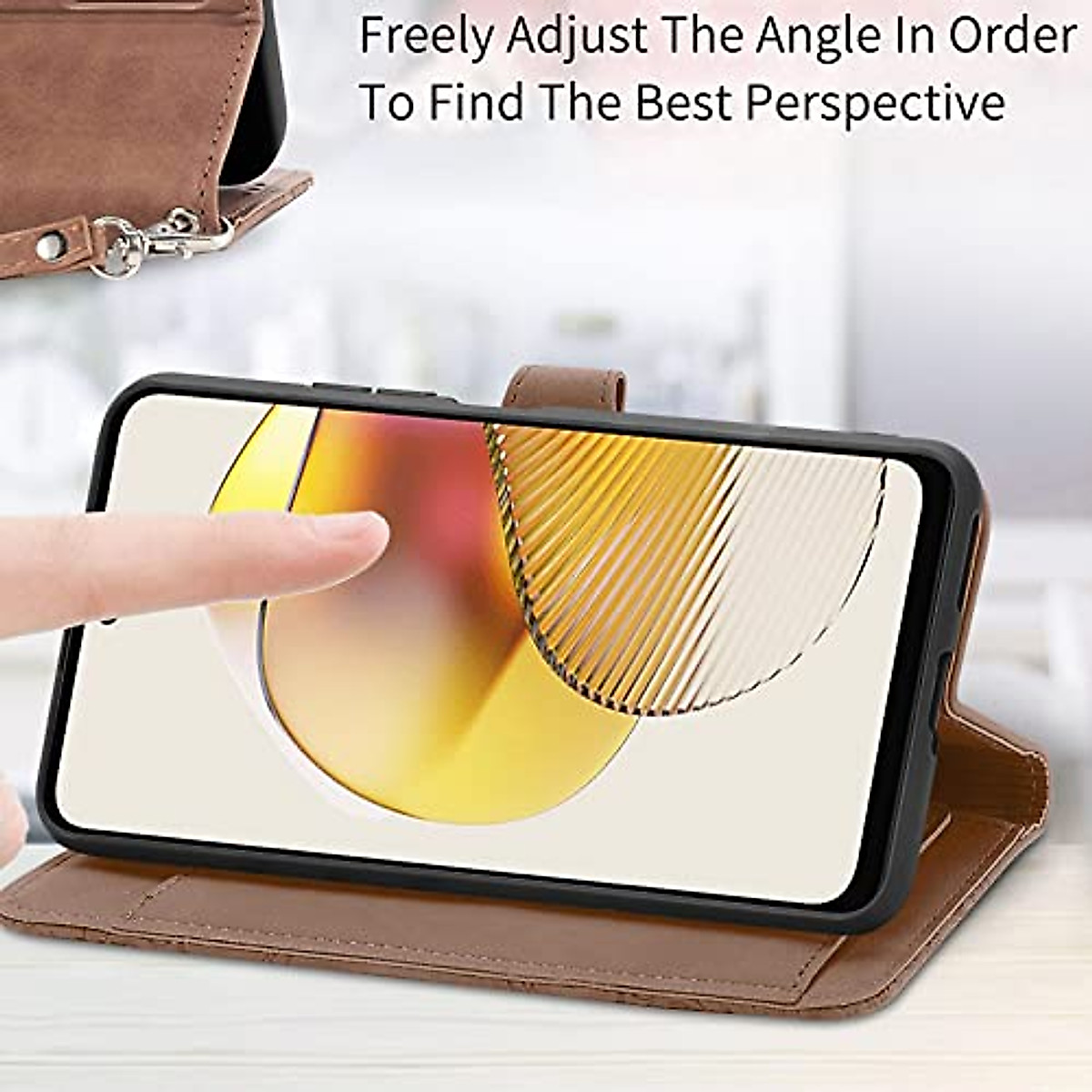 HUANGTAOLI Crossbody Shoulder Strap Adjustable Phone Case for Oppo A94 5G, PU Leather Zipper Handbag Wallet Case Kickstand Cover for Oppo A94 5G