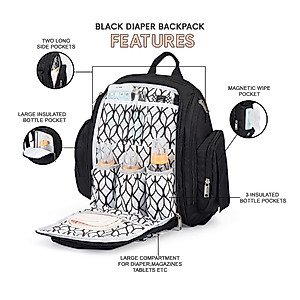 Diaper Bag backpack by Blissly for Baby Girls, Boys, Twins, Moms & Dads. 20 Total Pockets Including 4 Insulated Bottle Pockets, Wipe Pocket, Stroller Straps & Changing Pad