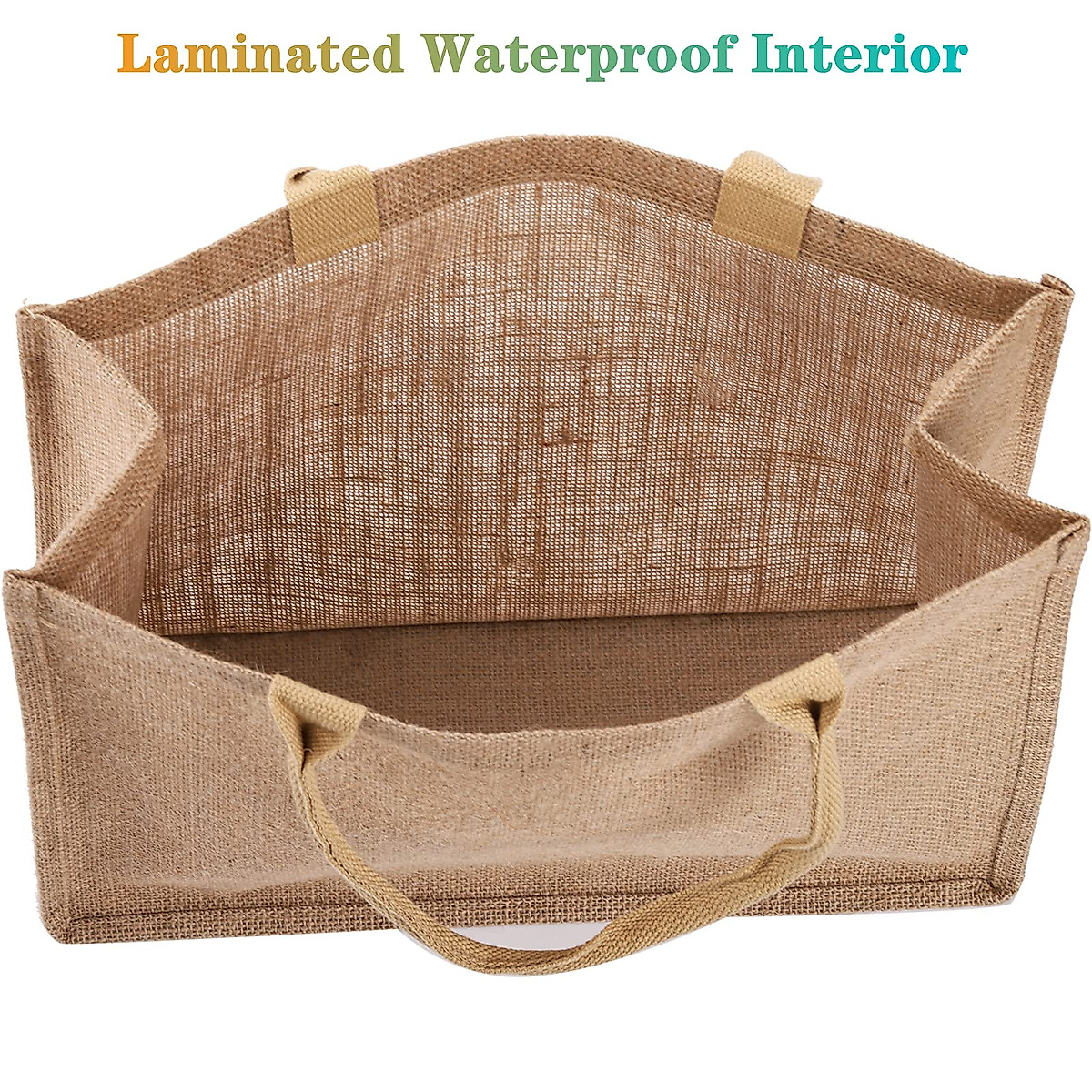 DEAYOU 6 Pack Jute Tote Bag, Burlap Gift Tote with Handle, Grocery Shopping Bag for DIY, Wedding,15.4''x12.2''x5.9''