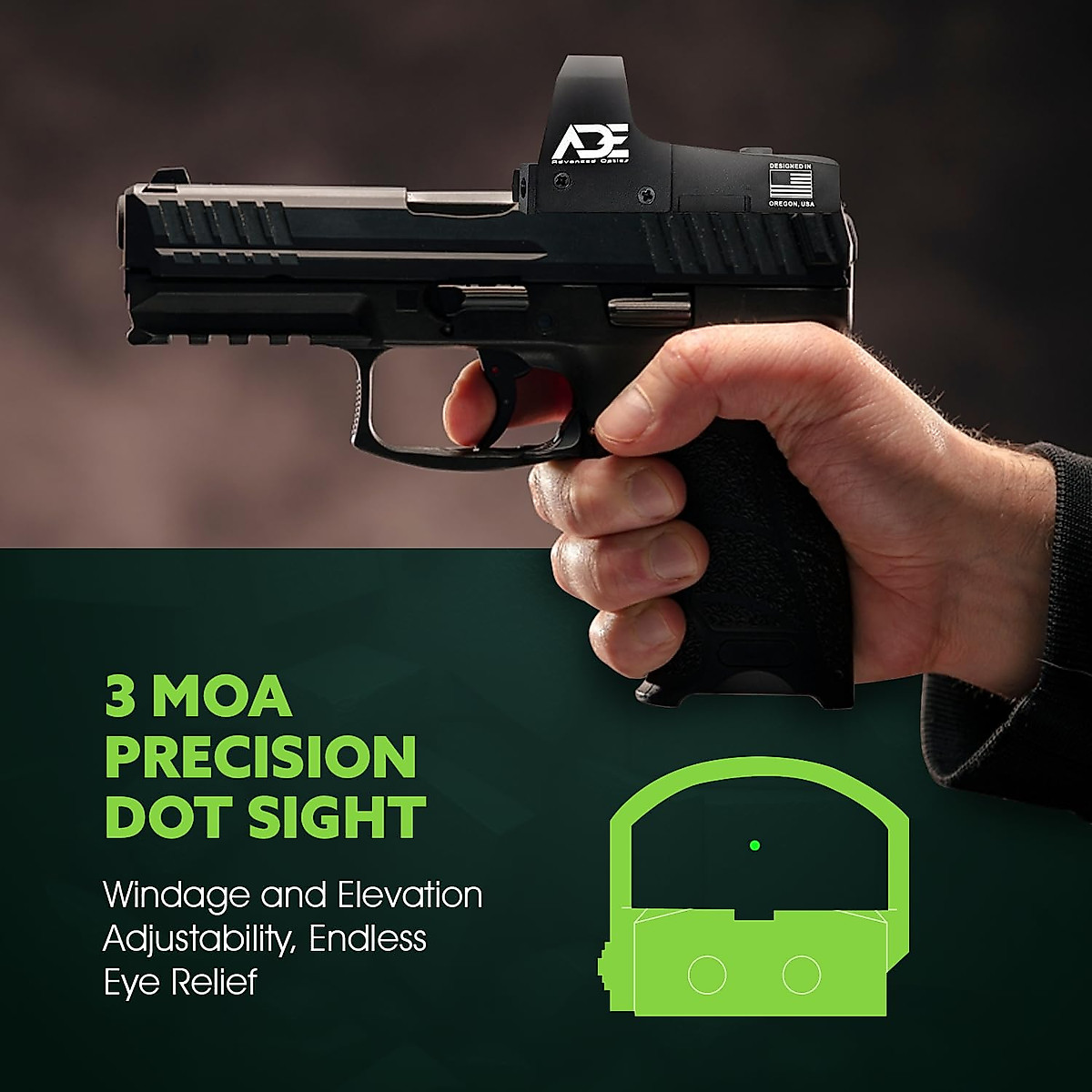 Ade Advanced Optics Mini RD3-006x Green Dot Reflex Sight for Ruger SR22 Pistol Mounting Plate That Replace Rear Sight