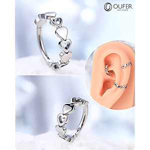 OUFER 16G Helix Earring Hoops, 316L Stainless Steel Helix Piercing Jewelry, Heart-Shaped Design Cartilage Earrings, Conch Daith Lobe Piercing Jewelry For Women And Men-10MM