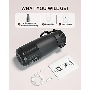 Smart Temperature Control Heated Coffee Mug with 6-10H Battery Life & LED Display, 12 Oz Self Warming Rechargeable Coffee Tumbler with Leak-Proof Lid, for Travel, Road Trip, Camping, Hiking, Car, etc