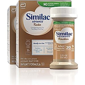 Similac Advance Kosher Infant Formula with Iron, 2 Fl OZ - 4 Bottles (2 Pack = 8 Bottles) Milk Based, Ready To Feed, Resealable Bottle, Cholov Yisroel, (0-12 Months)