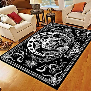 Youshosho Skull Rug Black and White Rug Snake Rug Moth Rug Trippy Skeleton Rug Mandala Moon Phase Carpet for Room Decor