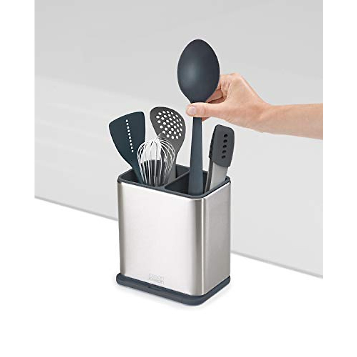 Joseph Joseph 85161 Utensil Holder with Removable Spoon Surface Kitchen Accessory, One-size, Stainless Steel/Dark Gray