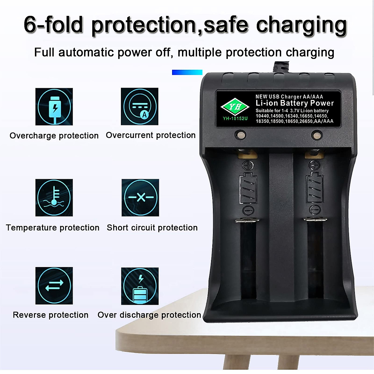 18650 Battery Charger, AA Battery Charger for Li-ion/Ni-MH 18650 26650 18490 18350 17500 16340(RCR123) 14500 10440 Battery, Ni-MH Ni-Cd AA AAA AAAA Battery