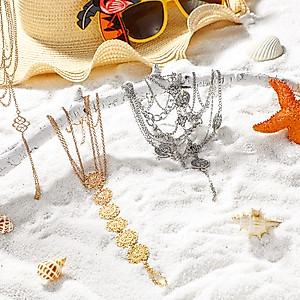 Tondiamo 4 Pairs Barefoot Sandals Foot Jewelry Beach Summer Tassels Anklet Chain Bracelet Wedding Multi Chain Boho Coin Anklet Bracelet for Women Accessories