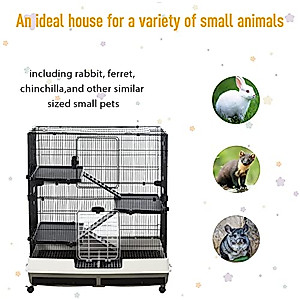 PawHut 4-Level Small Animal Cage Hutch with Wheels, Removable Tray, Platform and Ramp for Rabbit Bunny, Chinchillas, Ferret, Hedgehog & Gerbils