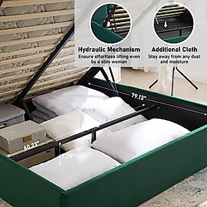 Zanmintaobo Lift Up Storage Bed Full Size, Upholstered Platform Bed with Hydraulic Storage System & Wood Slats Support, Full Bed Frame with Headboard, No Box Spring Needed, Easy Assembly, Green