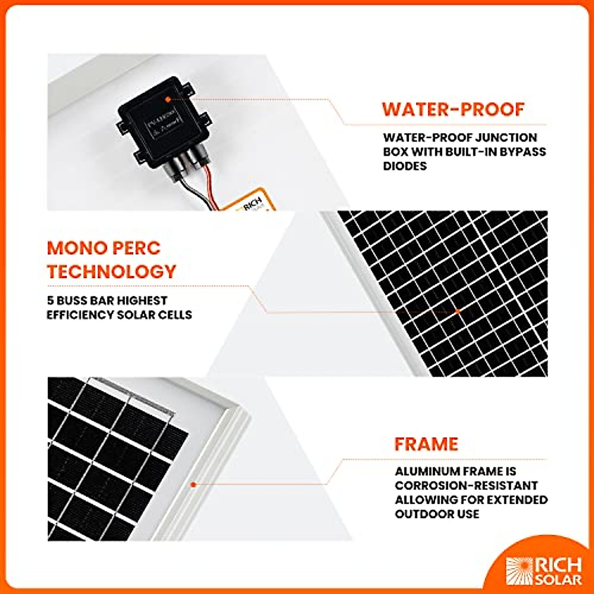 RICH SOLAR 20 Watts 12 Volts Monocrystalline Solar Panel for DC 12V Battery Charging and Any Other Off Grid Applications