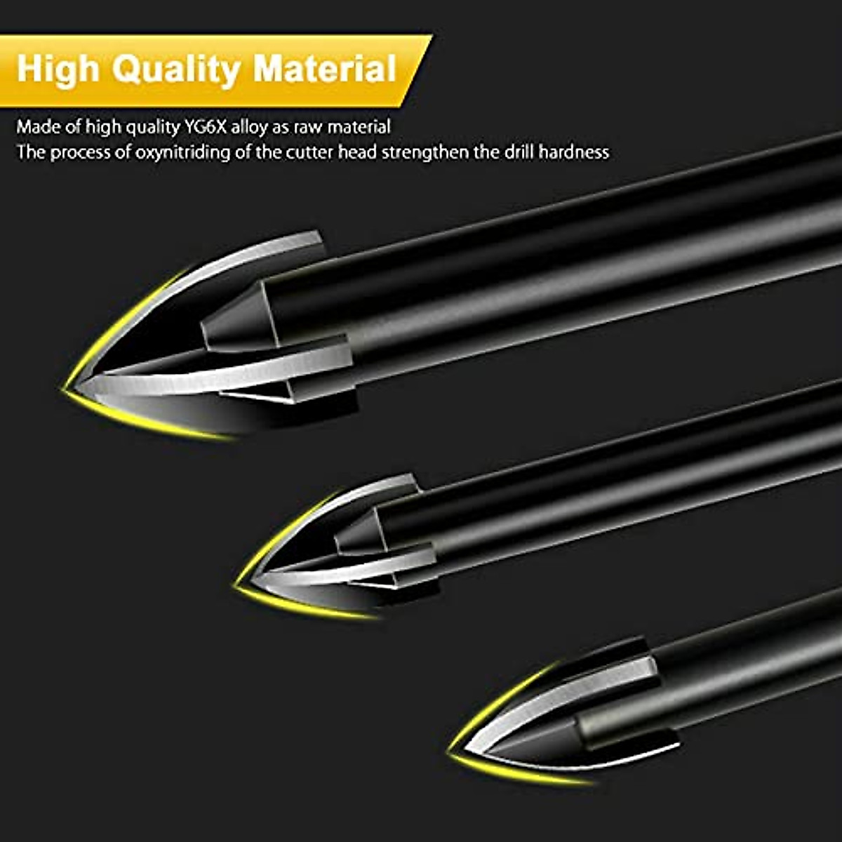 MOOKEENONE 6Pcs* Drill Bits, Tipped Ceramic Tile Cutter with 1/4" Hex Shank Triangle Hole Drill for Concrete Wall Glass