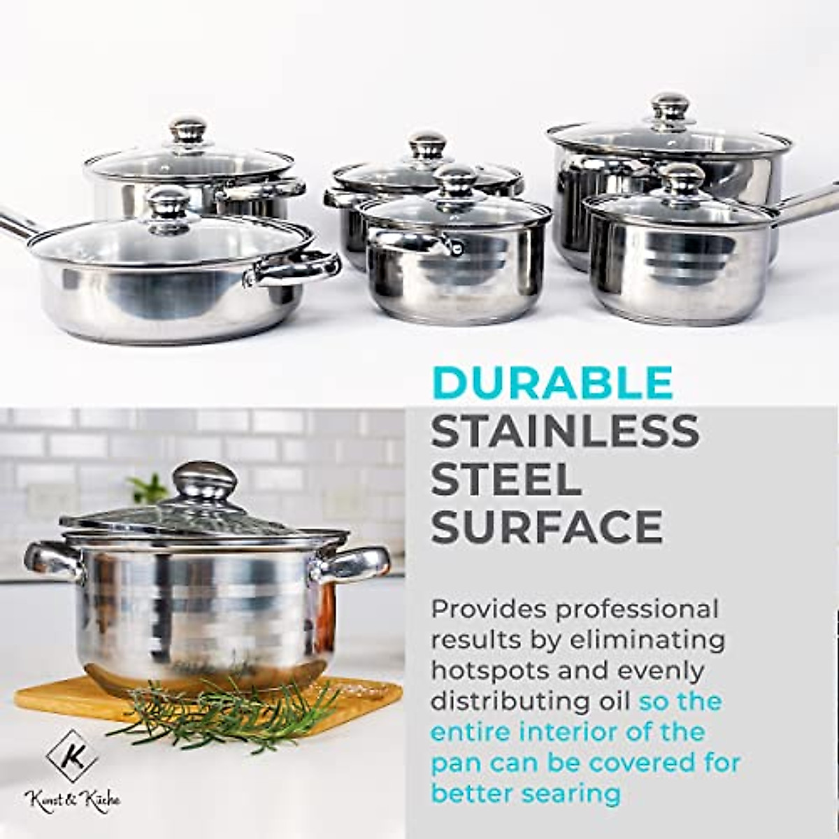 Kunst & Küche Constance Series 12 PCS Stainless Steel Pot Cookware Set Kitchen