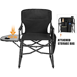 Ubon Steel Frame Portable Director's Chair Ultra Wide Lightweight Seat with Side Table & Pockets - Foldable Equipment for Camping, Beach, Travel, Sports Games - 300lb Capacity