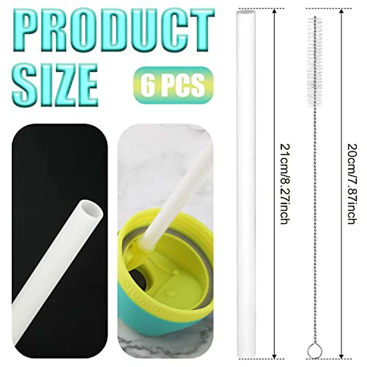 6PCS Replacement Straws for Owala Water Bottle 24 oz 32 oz, Reusable Plastic Straws with Cleaning Brush for Owala Cup 24oz 32oz Travel Tumbler Accessories Parts Straws for Sports Bottle(White)