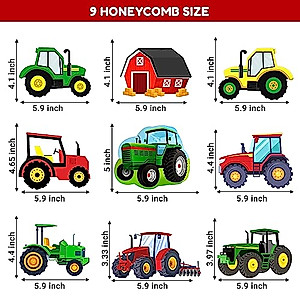 34 PCS Red Green Farm Tractor Table 9 PCS Honeycomb Centerpieces Themed Birthday And 25 PCS Cake Topper Cupcake Toppers Decorations Supplies Favors For Kids Boys Girls Teen Baby Shower Photo Booth