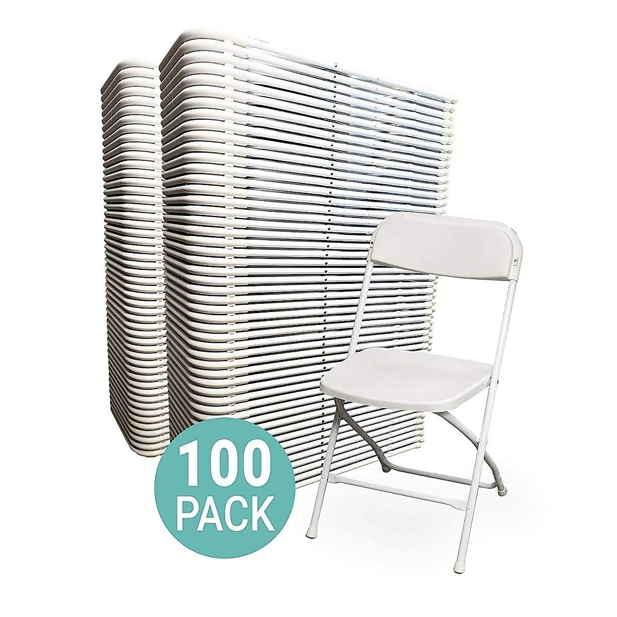 EventStable TitanPRO White Plastic Folding Chair - Lightweight Foldable Outdoor Chair - Durable Patio Chairs - Chairs Set for Parties Banquet Events - 100 Pack