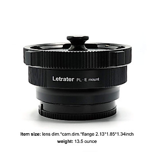 Letrater PL Lens Mount Adapter, PL to Sony E/NEX Mount Cameras A7S3/FS7/5/FX9 /A7R4/R3/a Series/Nex Series (PL-E/PL-NEX Black)