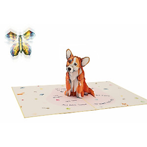 OPOPUP Corgi Dog Pop Up Card come Magic Flying Butterfly- Card Dog Loving Friends, Christmas, Birthday, Thank You Card, Mother's Day, Father's Day, All Occasions.