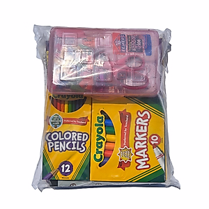 Back to School Essentials Supplies Pack Kit Bundle - Grades K-8 | Wide Ruled Notebooks Composition Book Folders Markers Crayons Colored Pencil Sharpener Glue Sticks (for Girls)