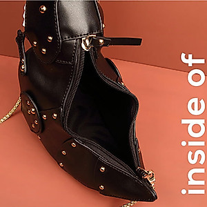 LA CHA Womens PU Leather Rivet Handbags Dinosaur Crossbody Purse for Teen Girls (Black)