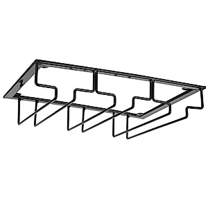 Wine Glass Rack Under Cabinet Stemware Wine Glass Holder Glasses Storage Hanger Metal Organizer for Bar Kitchen Cabinet (3 Slots Length 30cm Width 22.5cm Black)