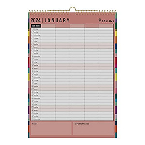 Collins Edge Rainbow 2024 Family Wall Calendar - Lifestyle Planner and Organiser for Office Work Personal and Home - January to December 2024 Diary - Weekly - - EDFC135-24 Black
