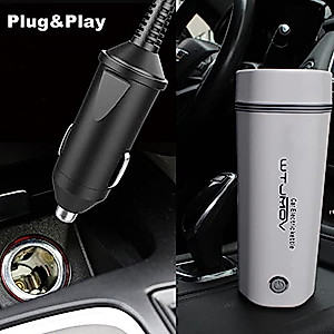 WTJMOV 12V Car Electric Kettle, Travel Portable Electric Tea Coffee Kettle Fast Water Boiler & Heater Automatic Shut-Off (White)