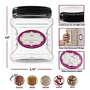 DilaBee Clear Plastic Storage Jars with Lids - 3 Pack - Square Plastic Containers with Airtight Lids - Canisters with Pinch Grip Handles - BPA-Free - 48 Oz