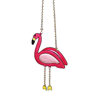 WILDFINDING Women Stylish PU Leather Cute Handbag Flamingo Crossbody bag, Red, 19cm