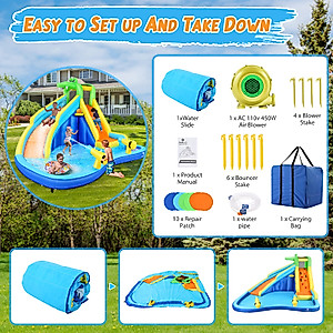 WHUBEFY Inflatable Water Slide,7 in 1 Kids Water Slides with Blower,Water Bounce House Water Park for Kids Backyard,Waterslide Splash Pool,Water Gun,Climbing Wall,Bounce Water Slide for Wet and Dry