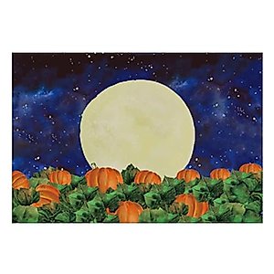 Funnytree 7x5FT Halloween Pumpkin Field Photography Backdrop for Kids Birthday Party Banner Starry Sky Night Moon Background Photo Booth