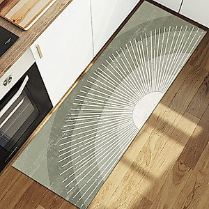 GUBIYU Boho Bedroom Rug Green Sun Area Rugs Runner Rug Sage Green Abstract Large Area Rugs Non Slip Bathroom Rugs Kitchen Runner Rugs Living Room Rugs for Laundry Nursery Kids Room Entryway 23.6"x59"