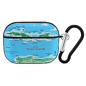 Maps of US Virgin Islands Compatible with Airpods Pro Case Protective Cover, Cute Protective Shockproof Protective Cover with Keychain, Wireless Charging Box, Woman, Man
