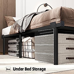 HAAGEEP Metal Bed Frame Queen Size - 20 Inch Platform Bed Frames No Box Spring Needed Tall Black Bedframe Heavy Duty