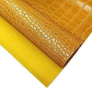 12" x 53" Glossy Embossed Crocodile Texture Faux Leather Roll Synthetic Leather Crafts Fabric for Wallets Keychains Handbags Making Sewing Crafts Material (Yellow)