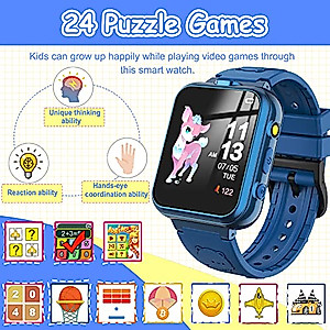 Smart Watch for Kids Girls Boys, Kids Watches with Dual Cameras 24 Learning Games Music Video Pedometer Alarm Calculator Watches, Gift for 3-10 Years Olds Girls Boys(Blue)
