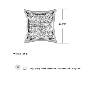 LuReen Mens Earring Silver Gold 11mm Square CZ Stud Earring for Men