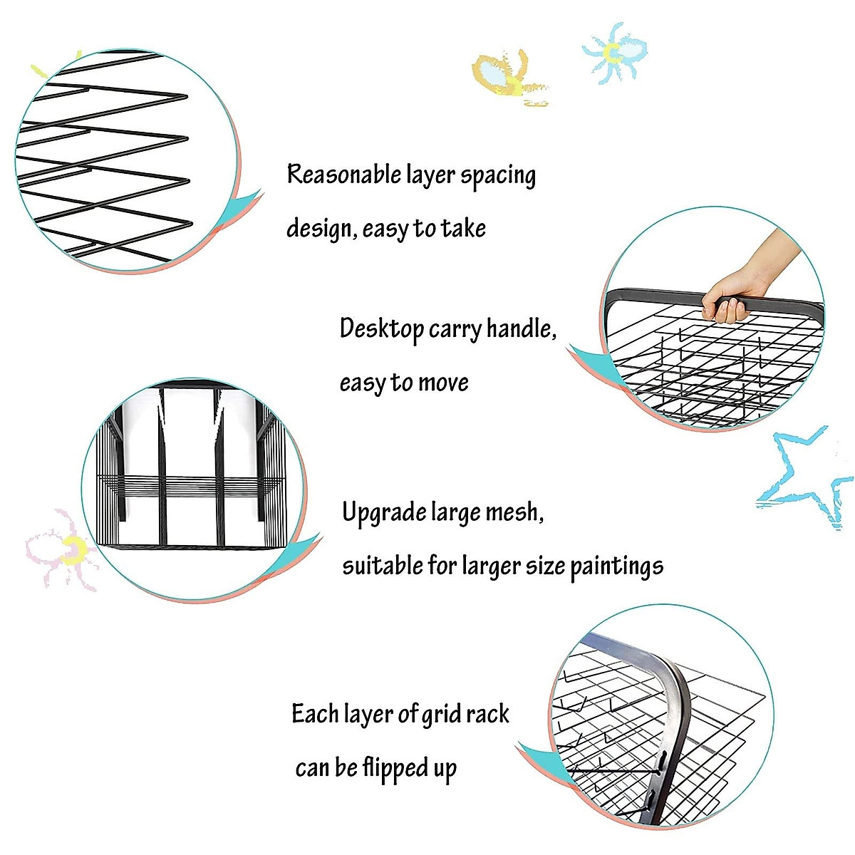 THEGA Artwork Storage Display Rack - Metal Steel Double Sided Artwork Drying Rack with 20 Wire Shelves for Classrooms Paintings, Art Studios and Home Use, Black Powder Coated Finish