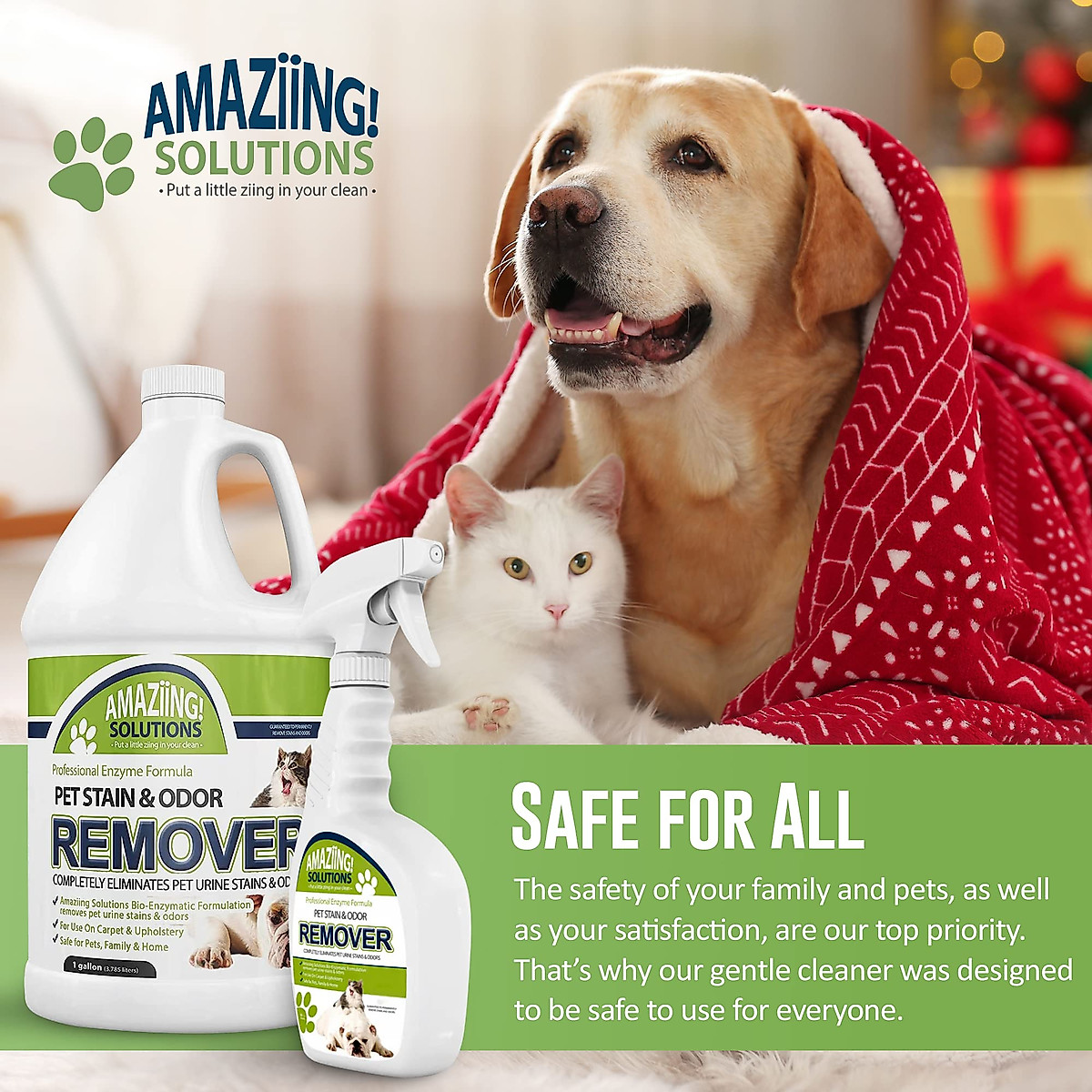 Amaziing Solutions 2-Pack Pet Stain and Odor Remover Enzyme Cleaner, Pet Urine Odor Eliminator Spray w/Gallon Refill - All Purpose Cleaner to Eliminate Pet Odor for Carpet and Hardwood Floors