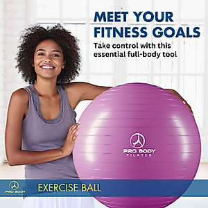ProBody Pilates Ball Exercise Ball, Yoga Ball Chair, Multiple Sizes Stability Ball Chair, Gym Grade Birthing Ball for Pregnancy, Fitness, Balance, Workout and Physical Therapy Ball (Purple, 55 cm)