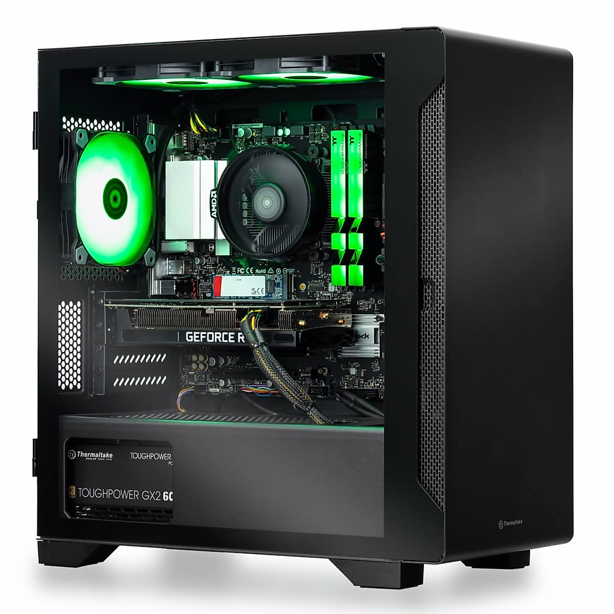Thermaltake Graphite 360 Gaming PC (AMD Ryzen 5 5600X, RTX 3060, 16GB RGB 3200Mhz DDR4 ToughRAM RGB Memory, 1TB NVMe M.2, WiFi, Win 10 Home) Gaming Desktop Computer S1BK-B550-G36-LCS,Black